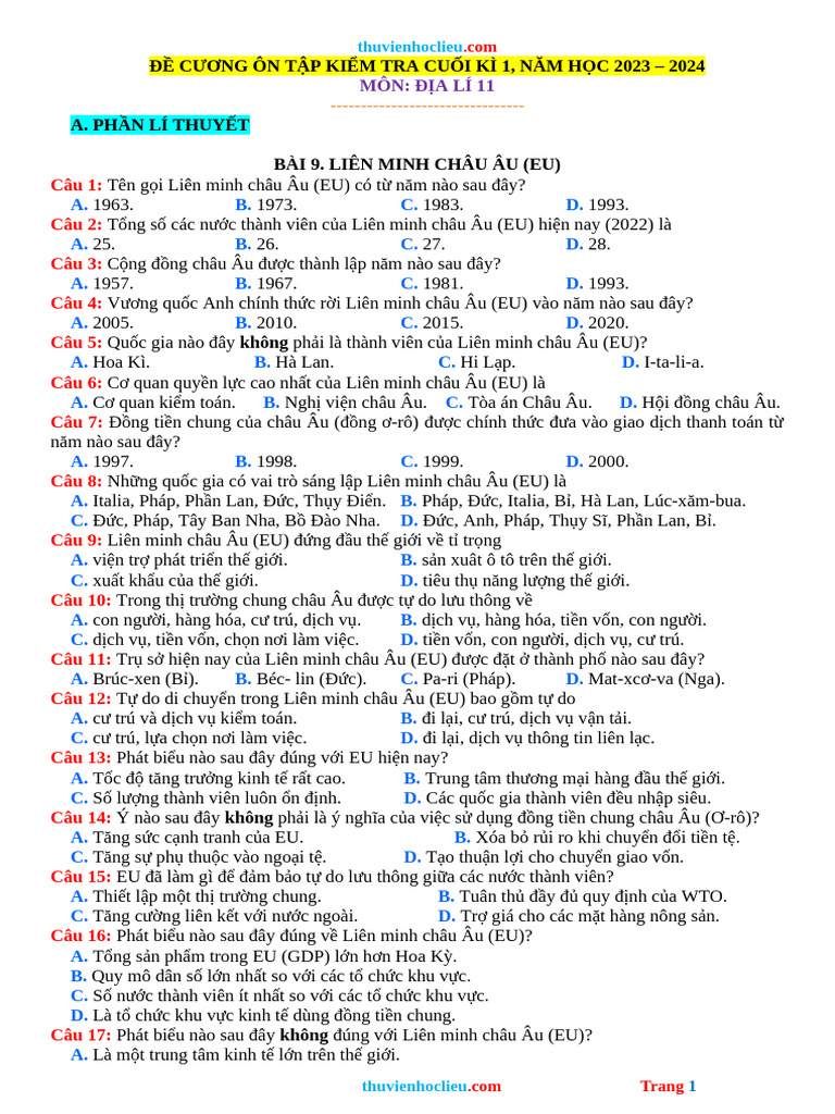 thuvienhoclieu.com-De-cuong-on-tap-Dia-li-11-HK1-23-24 | PDF