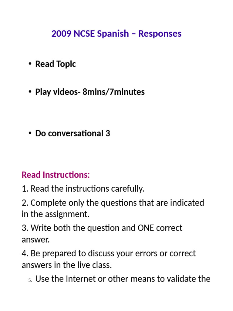 2009 NCSE Spanish - Responses | PDF | Human Communication