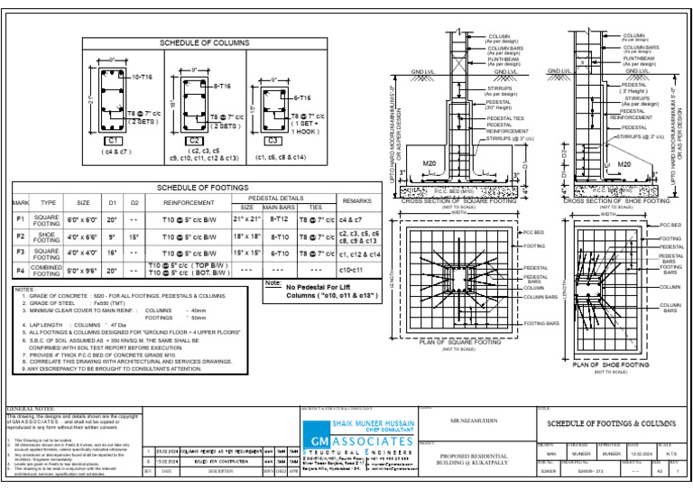 S24009 - 213 - Revised Schedule of Footings & Columns | PDF