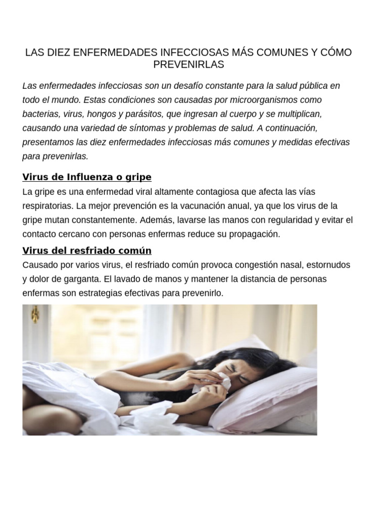 LAS DIEZ ENFERMEDADES INFECCIOSAS MÁS COMUNES Y CÓMO PREVENIRLAS | PDF ...