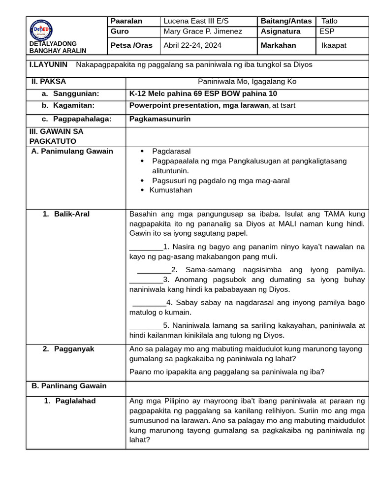 ESP DLP Q4 Week 4 | PDF