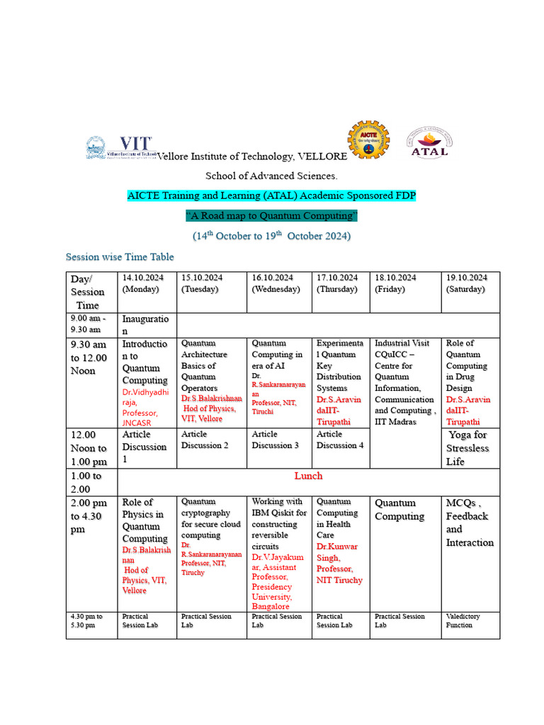 ATAL programme tentative | PDF | Theoretical Physics | Quantum Computing