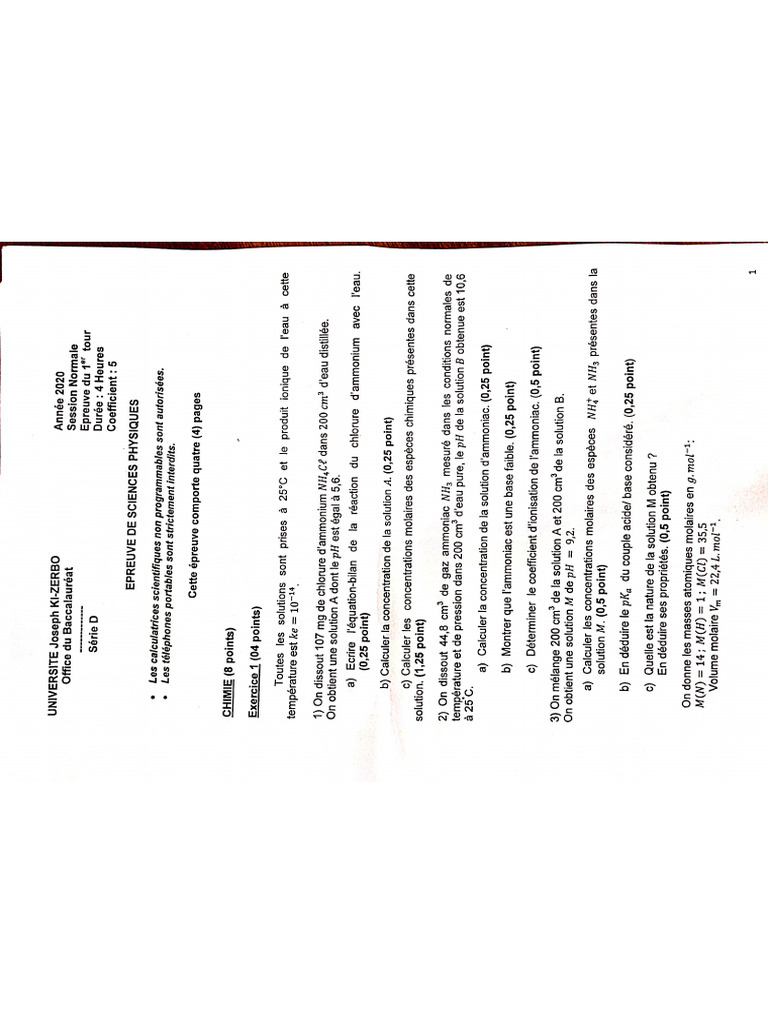 Bac D PC 2020 Burkina | PDF