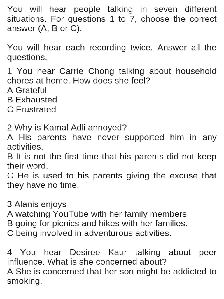 Listening Comprehension Practice Test | PDF