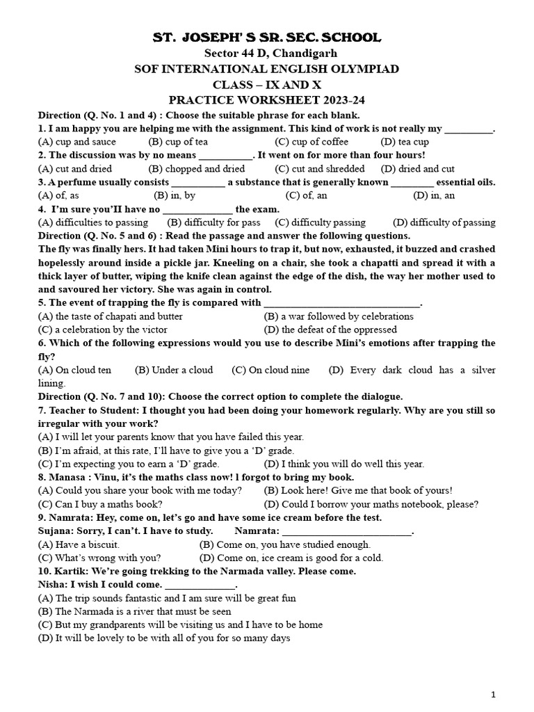 IEO-PRACTICE WORKSHEET 2023-24 | PDF
