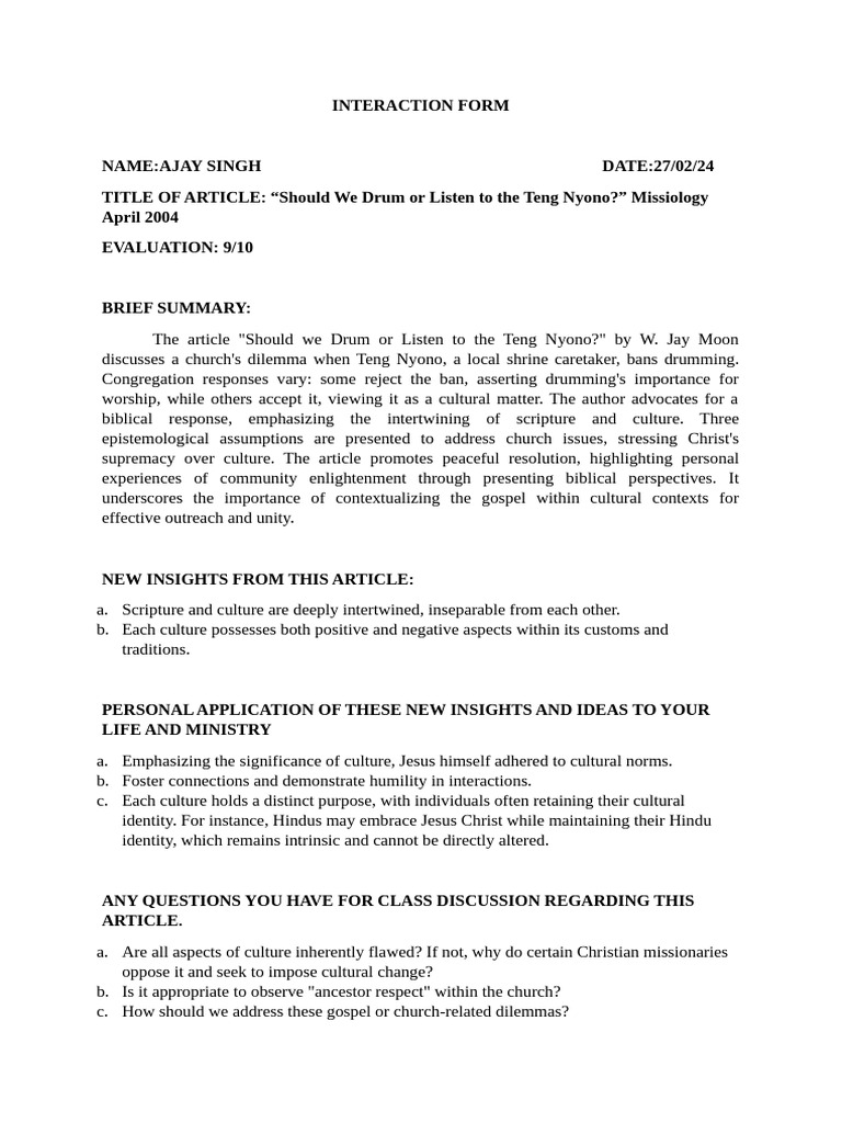 Interaction Form 4 (Article 4) | PDF