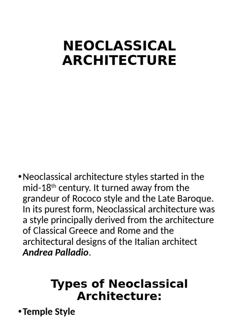 Neoclassical Architecture Styles Explained | PDF