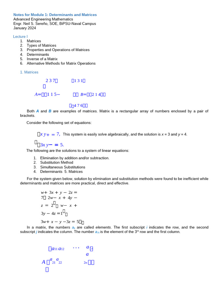 Notes 1 For Determinants and Matrices | PDF | Matrix (Mathematics ...