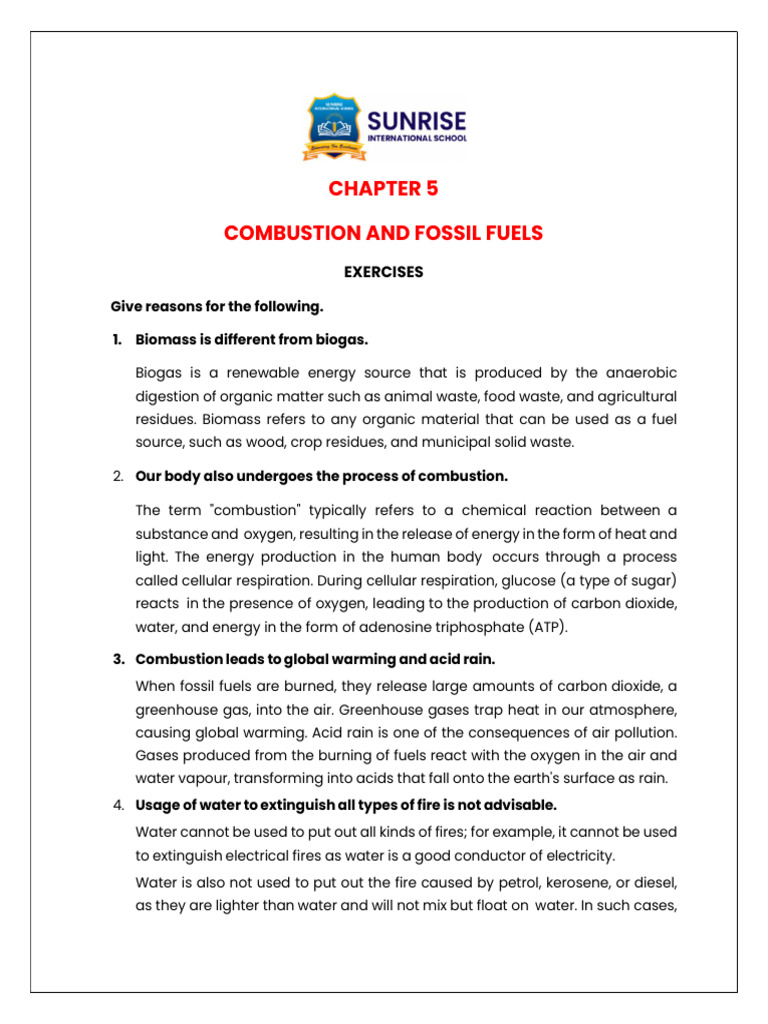 Chapter 5 Combustion and Fossil Fuels Notes | PDF | Combustion | Fuels
