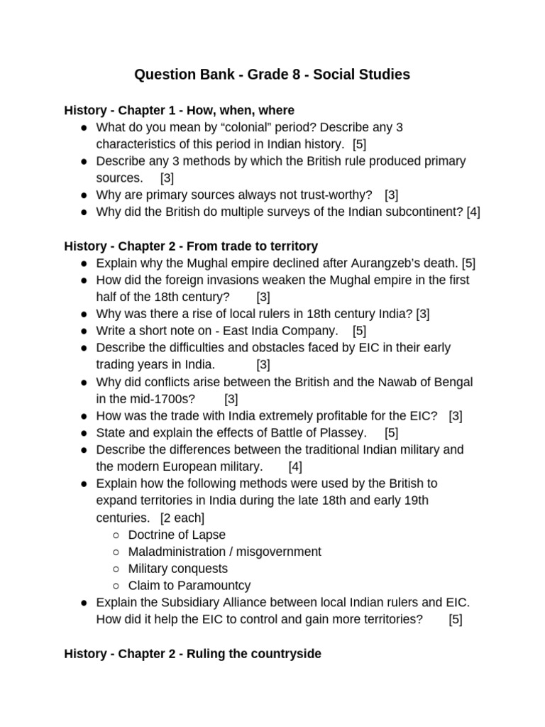 G8 SST Question Bank - Finals 2025 | PDF | Human Migration | East India ...