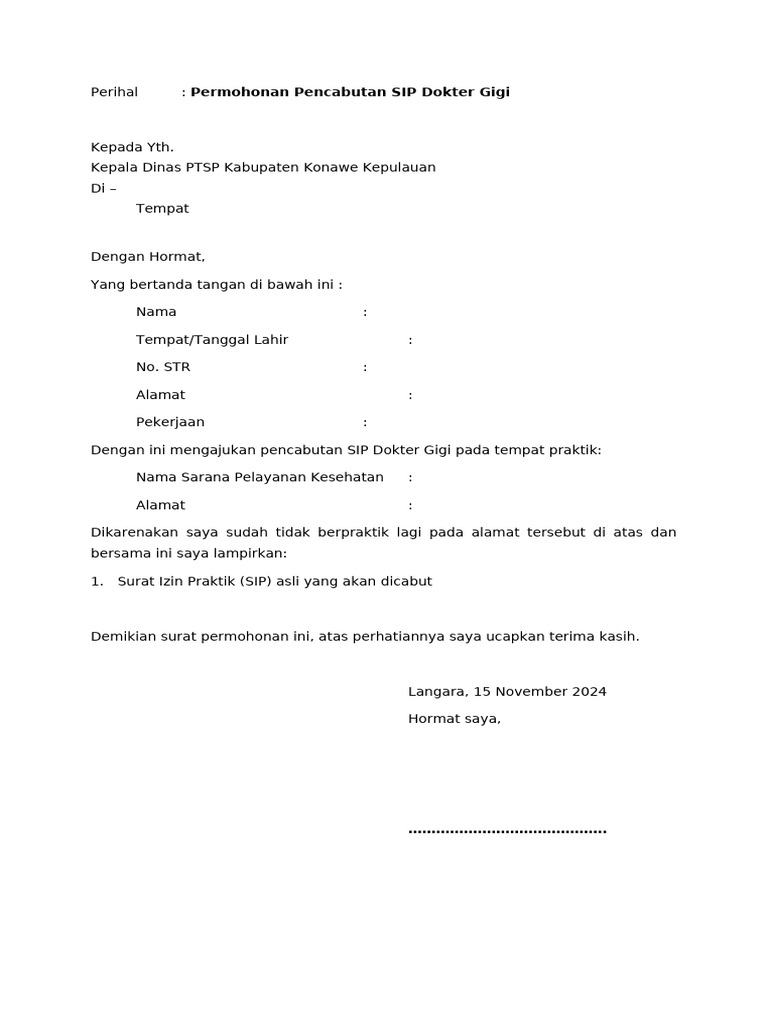 Permohonan Pencabutan SIP | PDF