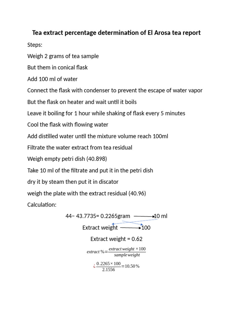 Tea Extract Percentage Determination of Lepton Tea Report | PDF