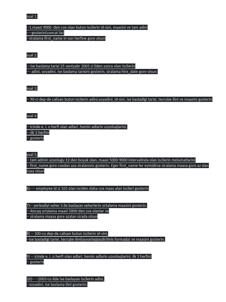 Oracle SQL Sinaq Nomre 7 | PDF
