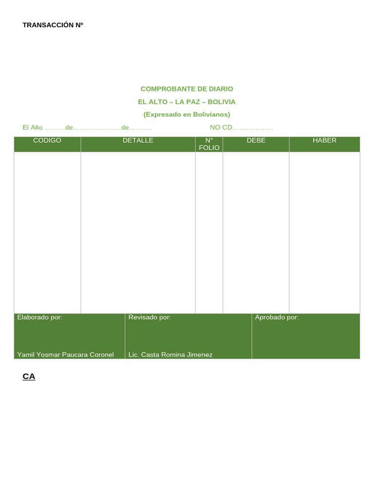 Comprobante Diario Contabilidad 1 | PDF