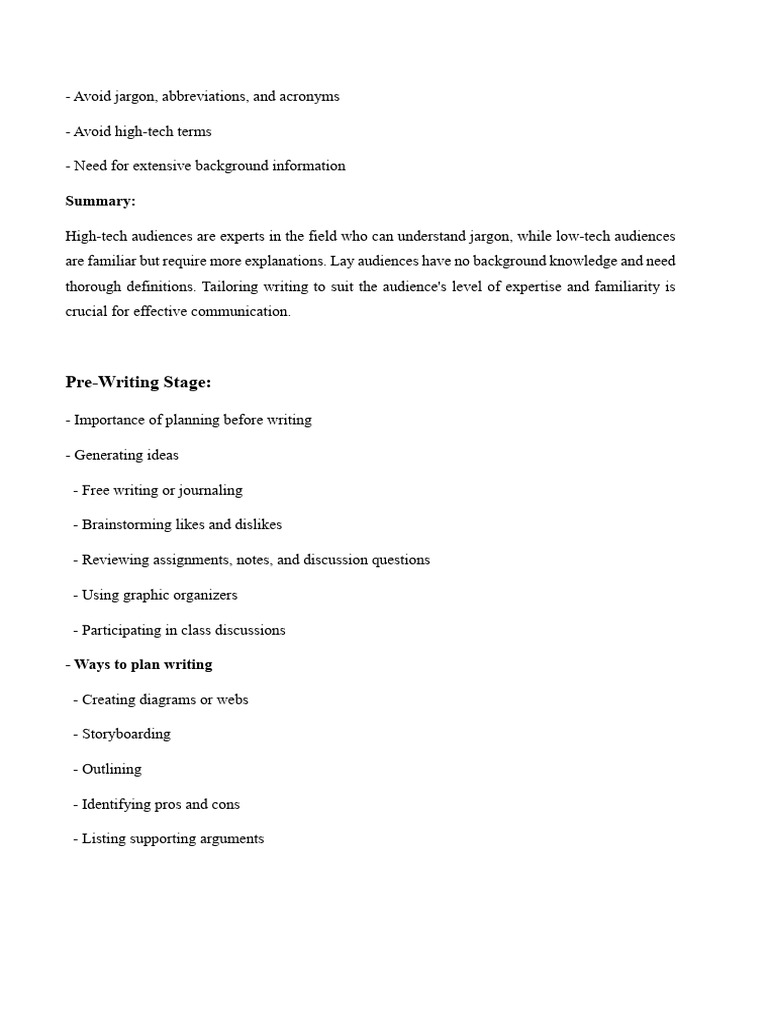 Summary:: Pre-Writing Stage | PDF