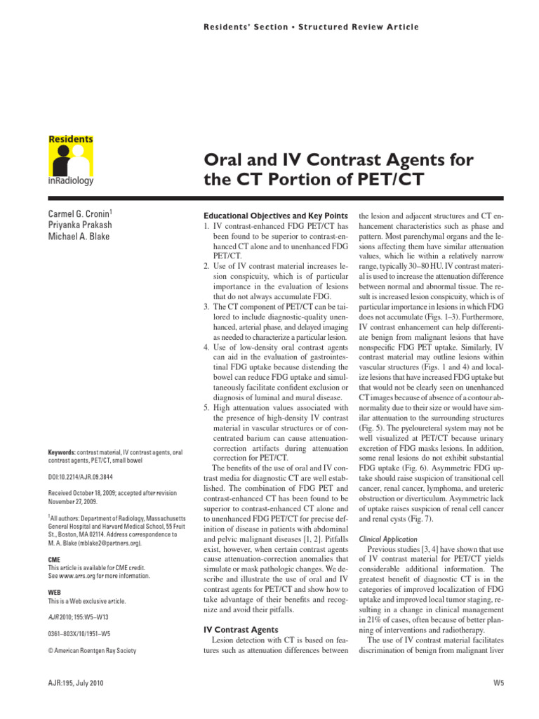 Cronin Et Al 2012 Oral and IV Contrast Agents For The CT Portion of Pet ...