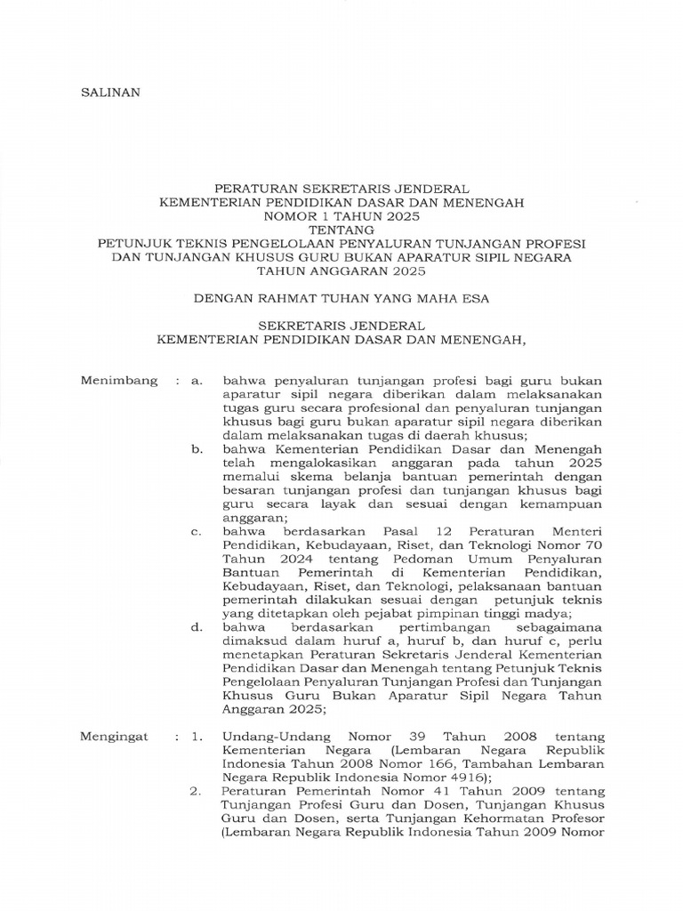 Salinan Persesjen Kemendikdasmen Nomor 1 Tahun 2025 CAP | PDF