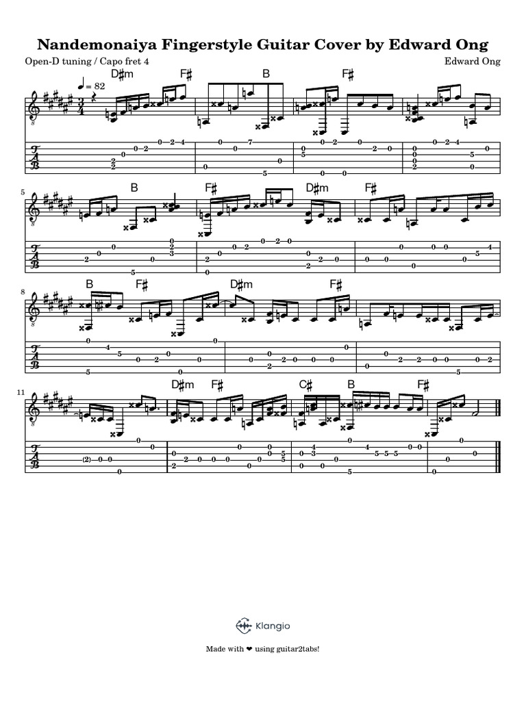 Nandemonaiya Fingerstyle Tabs by Ong | PDF | Guitars | Celtic Musical ...