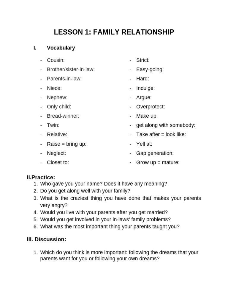 Lesson 1 - Family Relationship | PDF