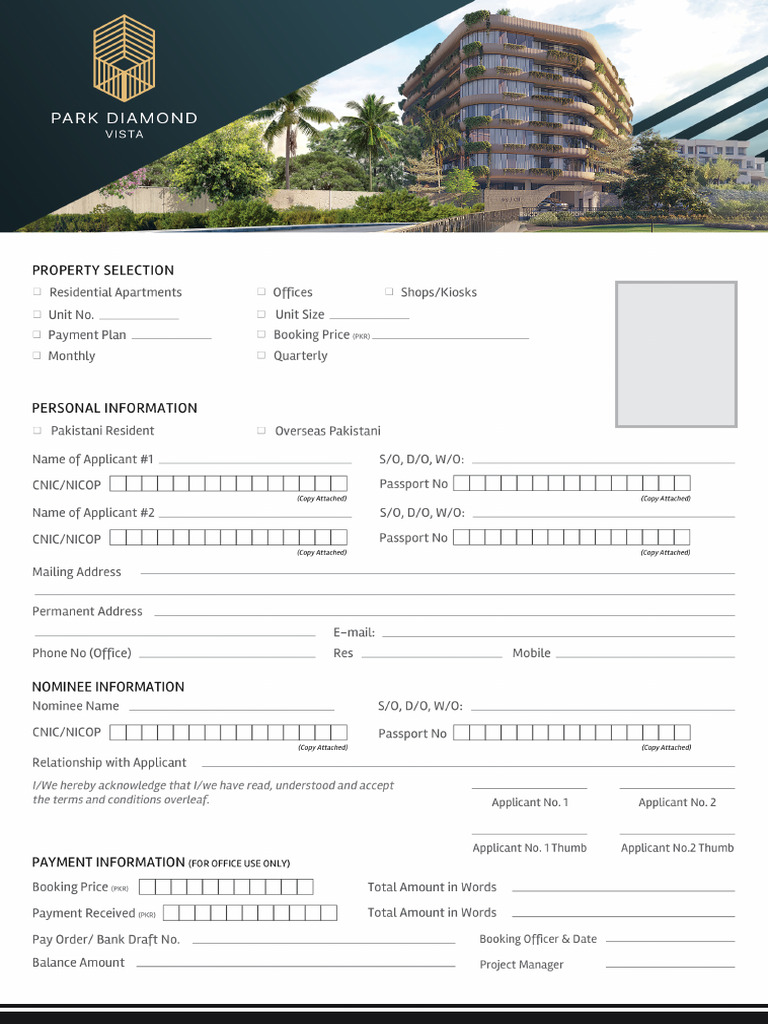 Park Diamond Vista_Booking Form | PDF