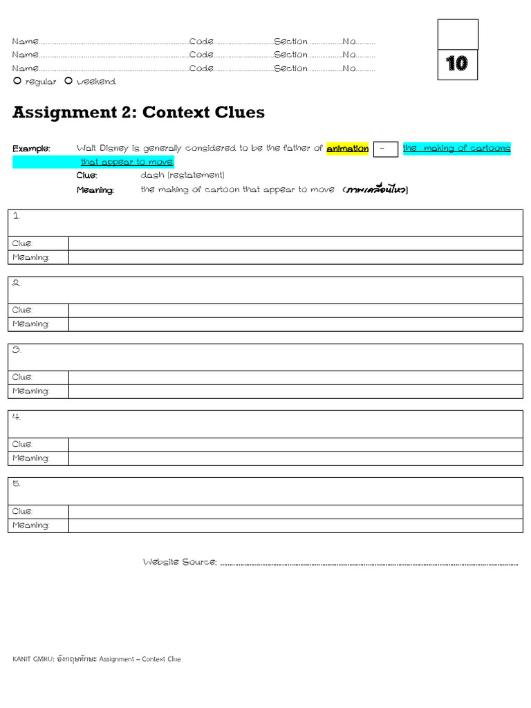 Assignment 2 Context Clues Pdf 6673