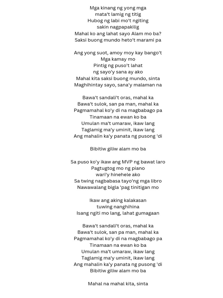 Mga Kinang NG Yong Mga Mata't Lamig NG Titig Hubog NG Labi Mo't Ngiting ...