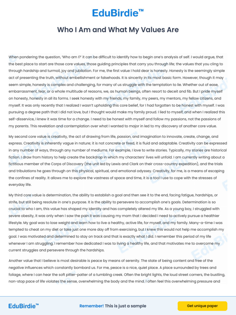 Who I Am and What My Values Are | PDF | Compassion | Creativity