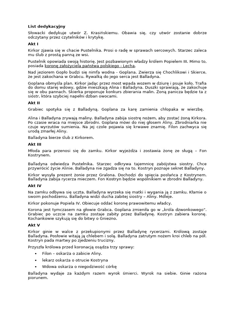 Balladyna streszczenie2 | PDF