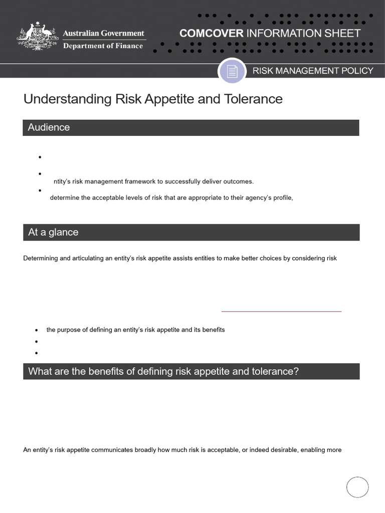 Comcover Information Sheet - Understanding Risk Appetite | PDF | Risk ...