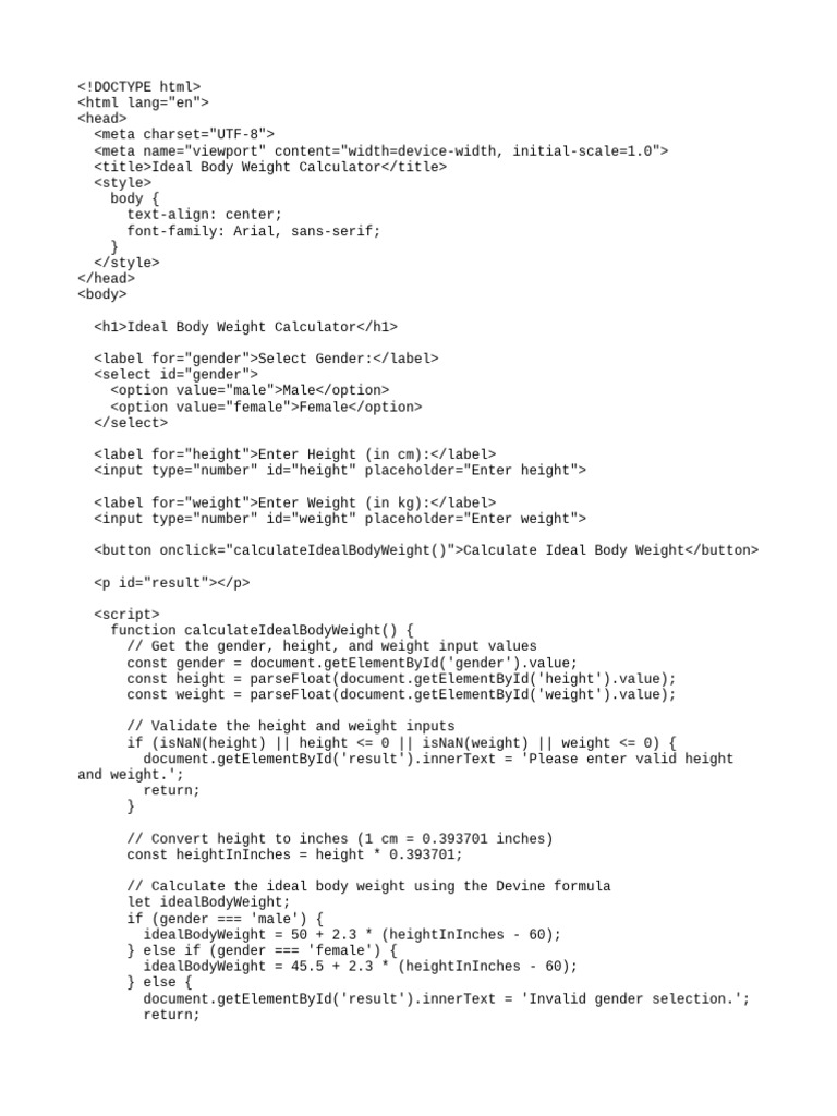 Ideal Body Weight | PDF