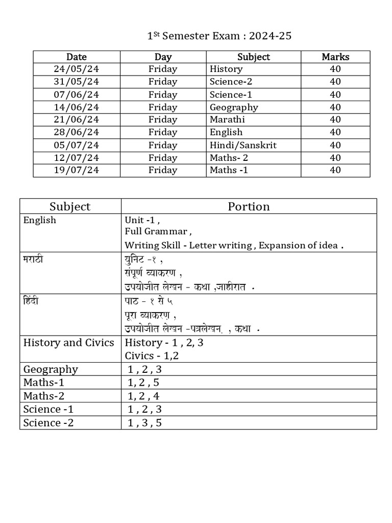 1st Semester Exam Timetable | PDF