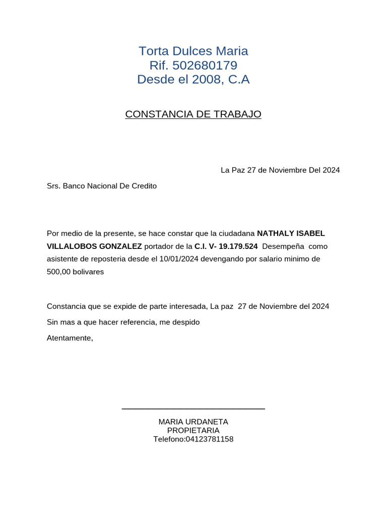 Carta de Trabajo | PDF