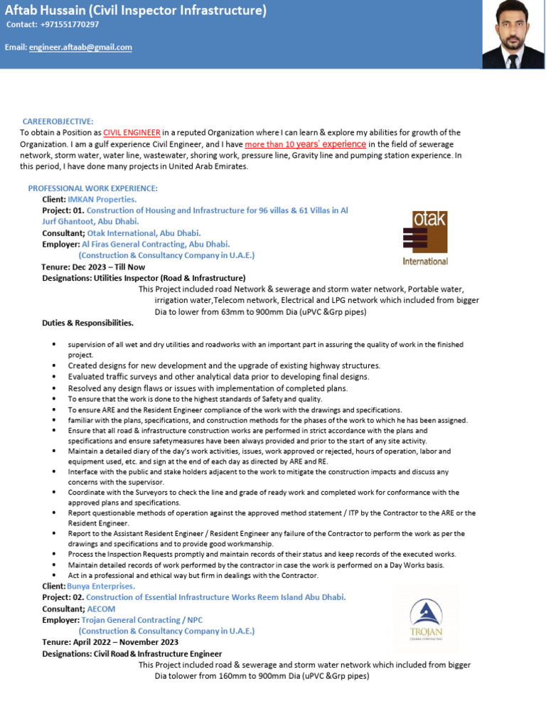 Aftab Hussain Civil Inspector CV - 2025 | PDF | United Arab Emirates ...