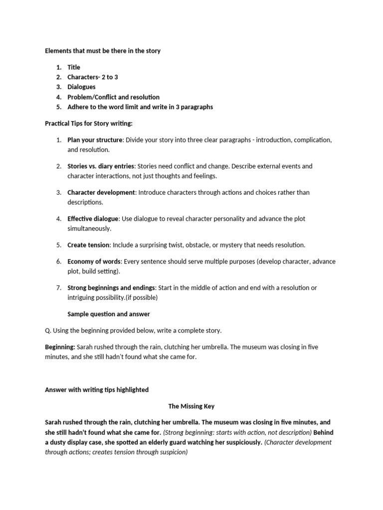 Story writing grade 9 | PDF