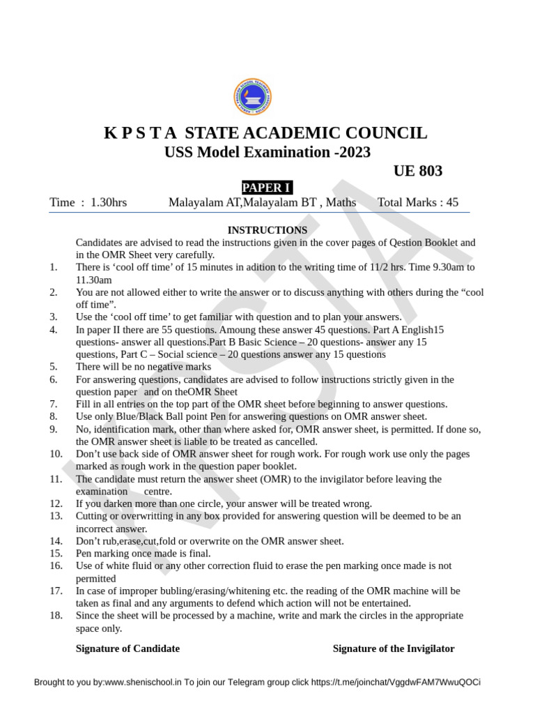 SHENIBLOG-USS Model Exam KPSTA P1 EM | PDF