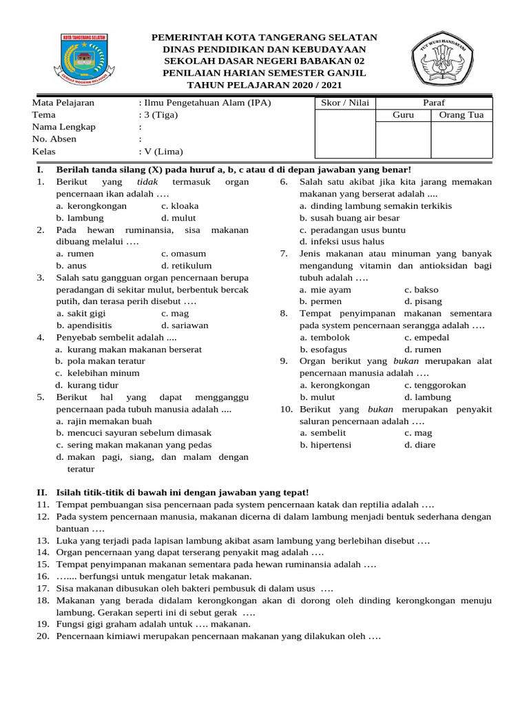 PH IPA T 3 Kelas V Semester 1 | PDF