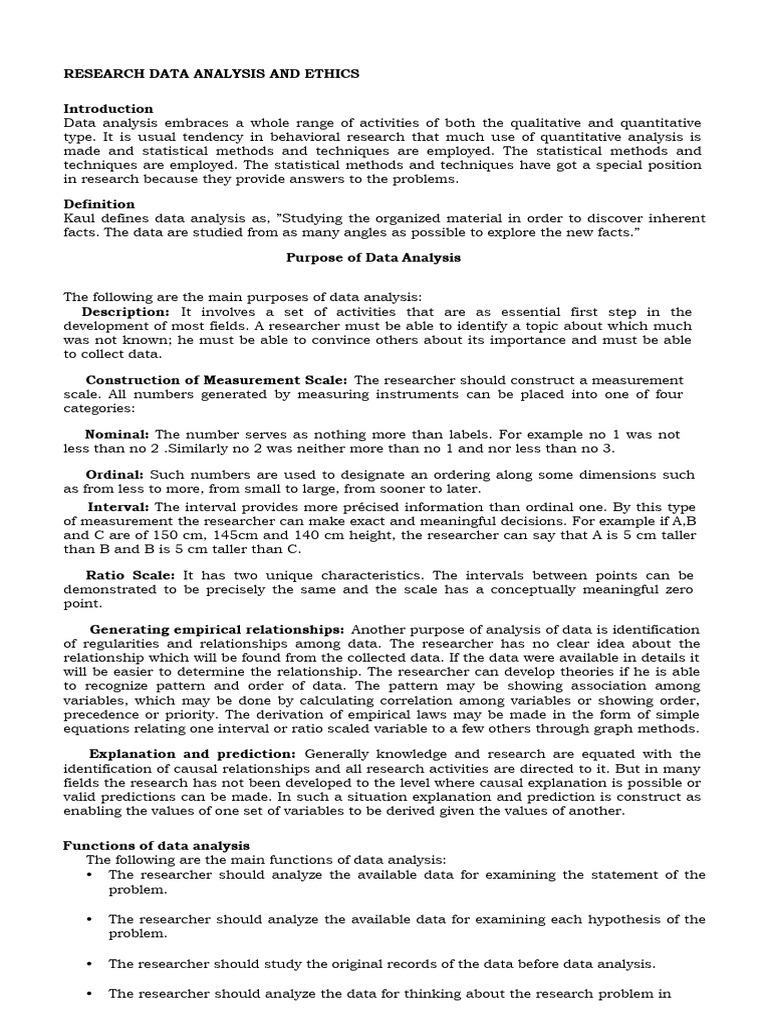 Research Analysis and Ethics | PDF | Statistics | Survey Methodology