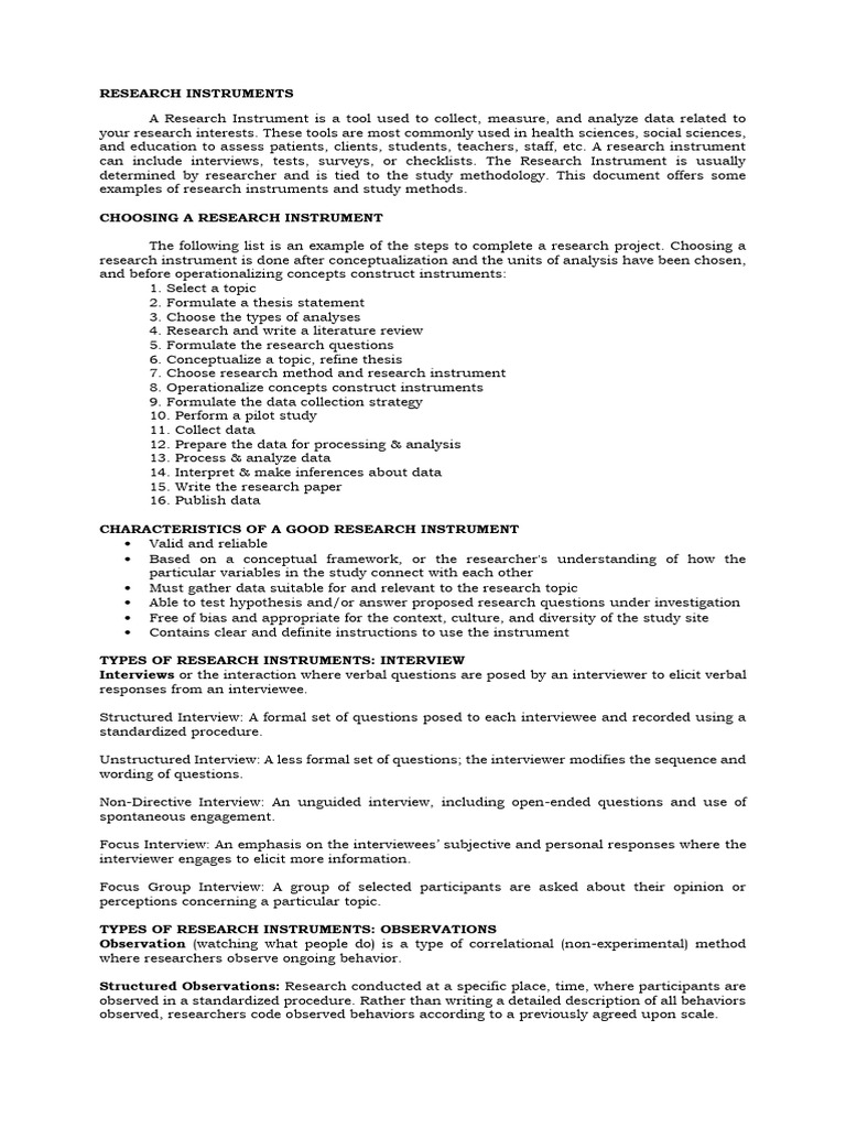 What Is Research Instruments | PDF | Focus Group | Methodology