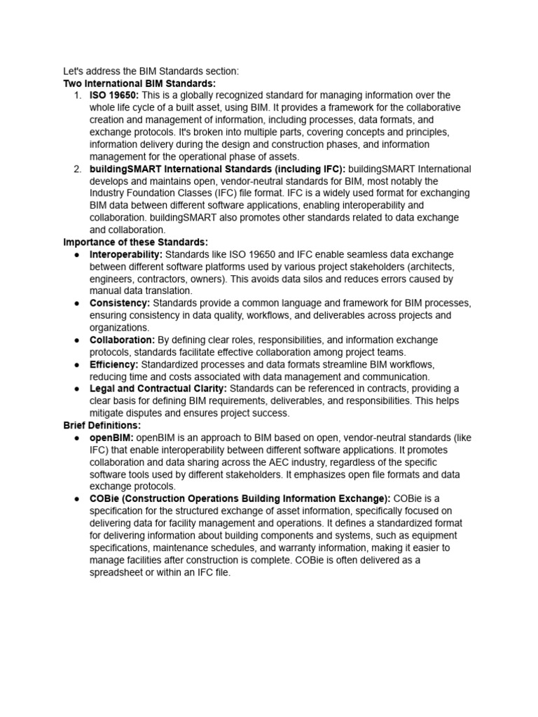Identify at Least Two International BIM Standard... | PDF | Building Information Modeling ...