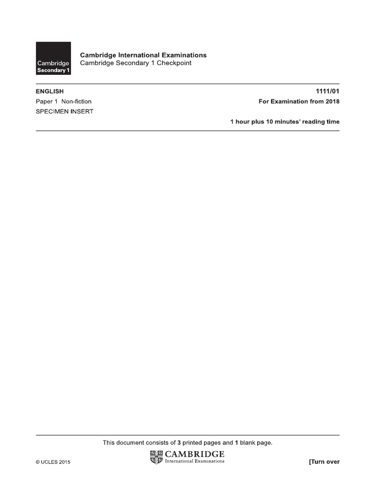 Checkpoint English [0500] - Specimen Paper (2) - Insert | PDF