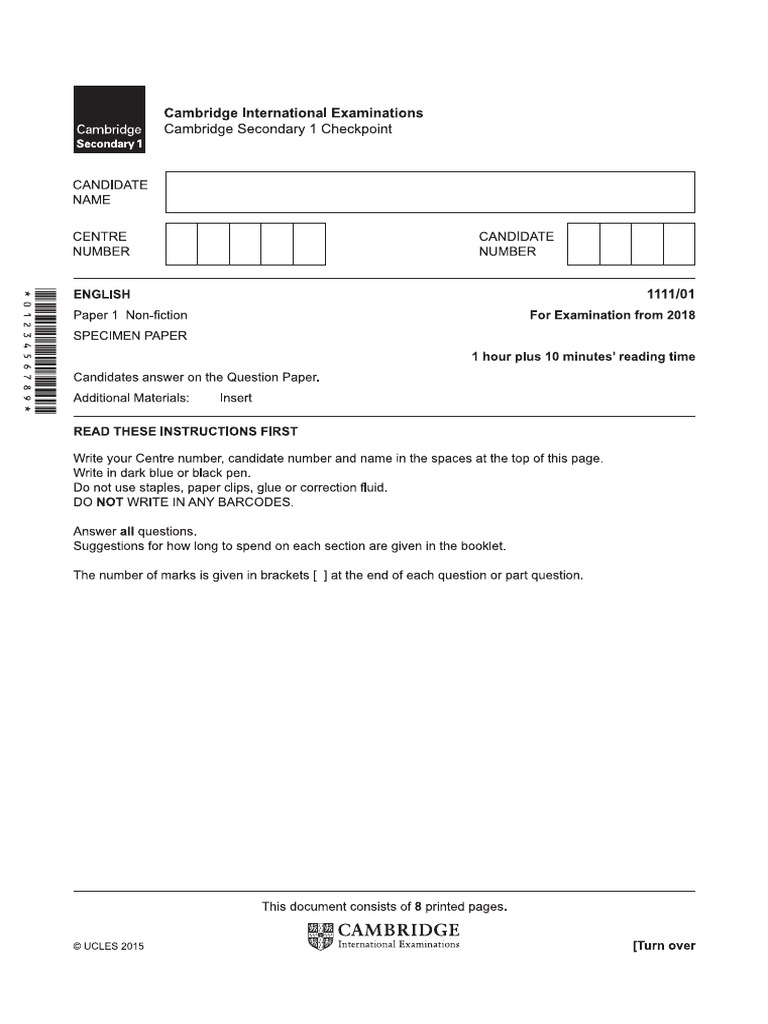 Checkpoint English (0500) - Specimen Paper (2) - Question Paper | PDF