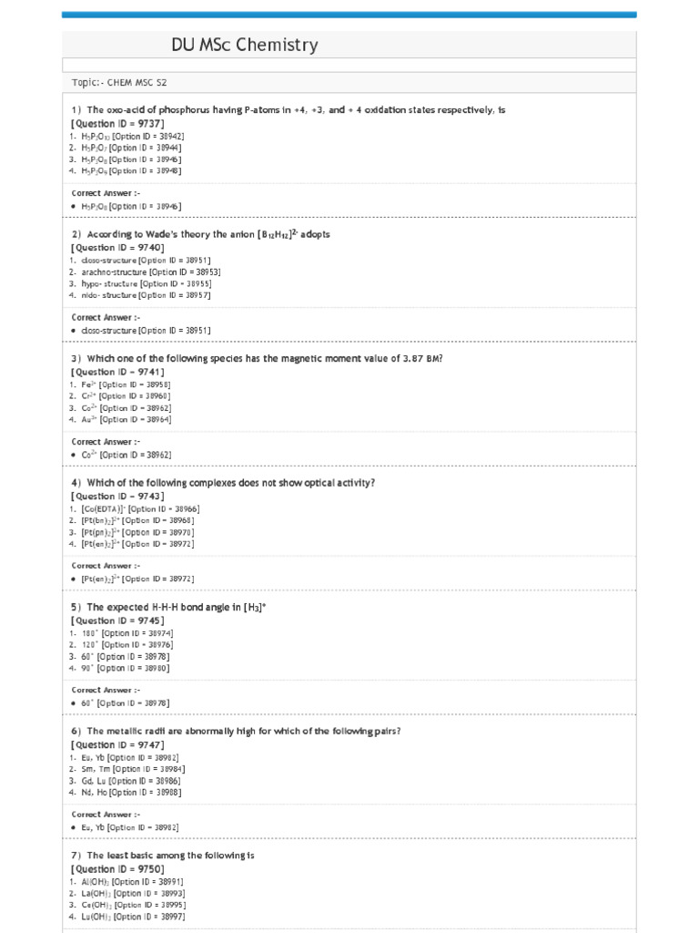DUET 2020 MSC Chemistry | PDF