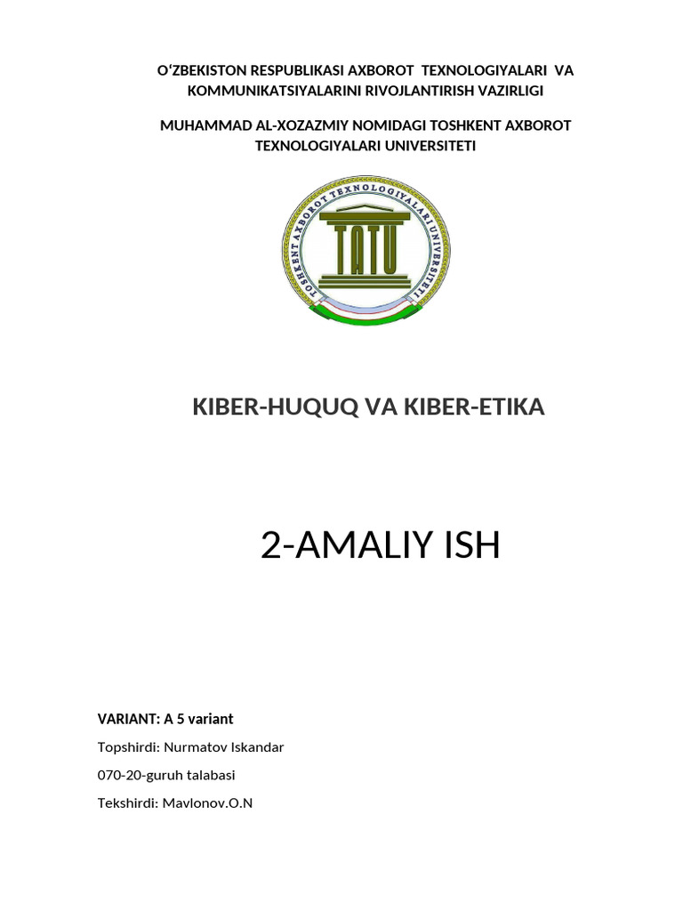 Kiber Huquq-Amaliy-2-XSH | PDF