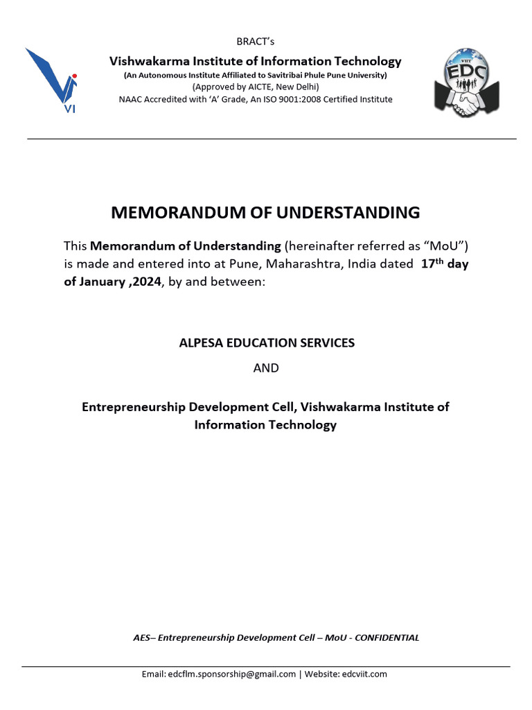 MOU[1][1] | PDF | Business Law | Private Law