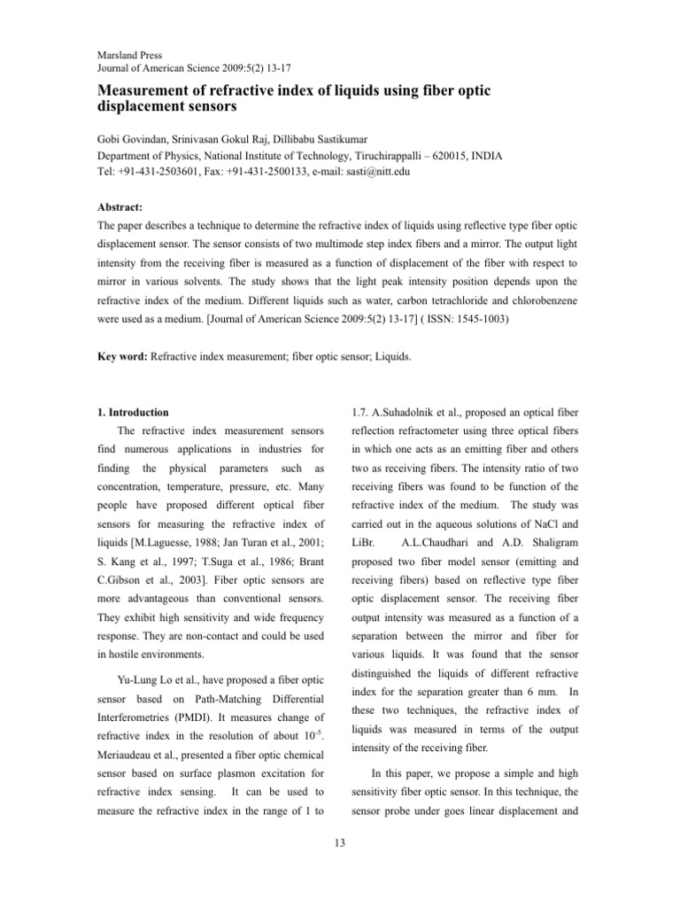 Fiber Optic Liquid Refractive Index Measurement | PDF | Optical Fiber ...
