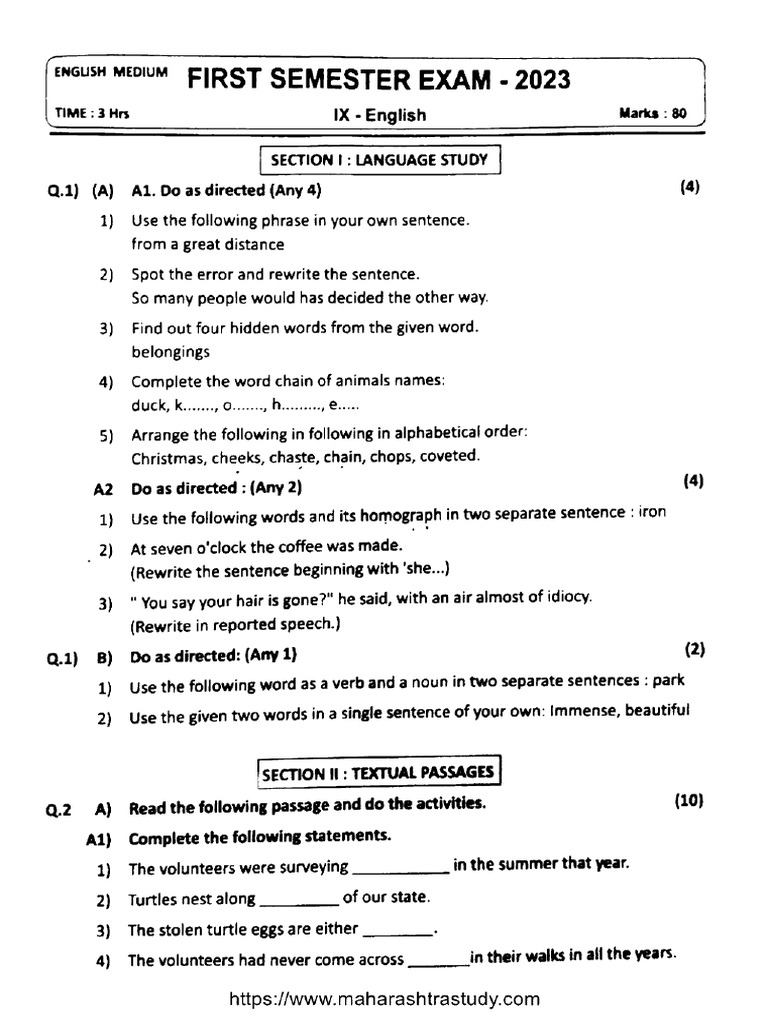 MH Board Class 9 1 Sem English 030224 2023 | PDF