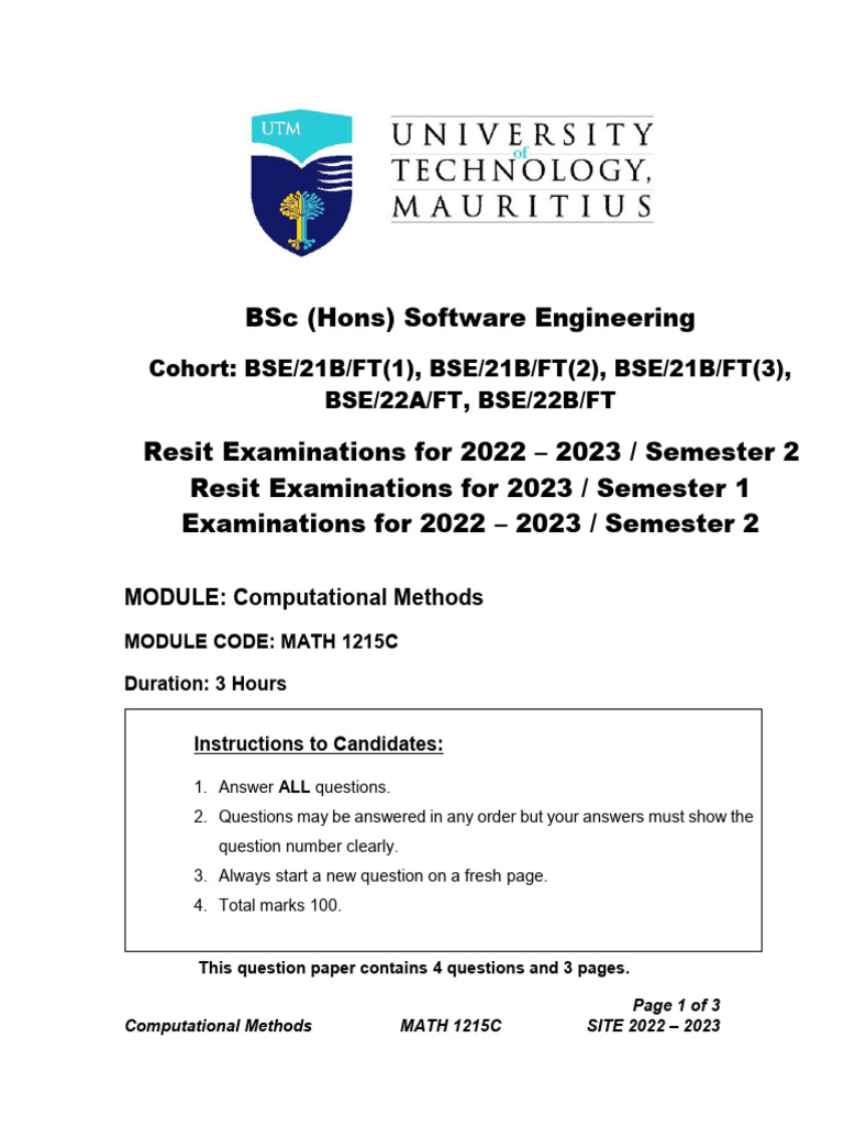 Math1215c Computational Methods Pdf Mathematical Concepts