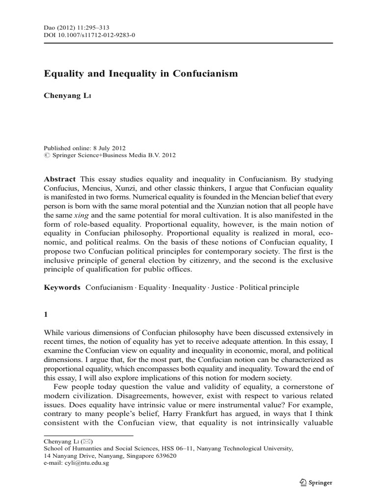 Confucian Perspectives on Equality and Inequality | PDF | Confucianism ...