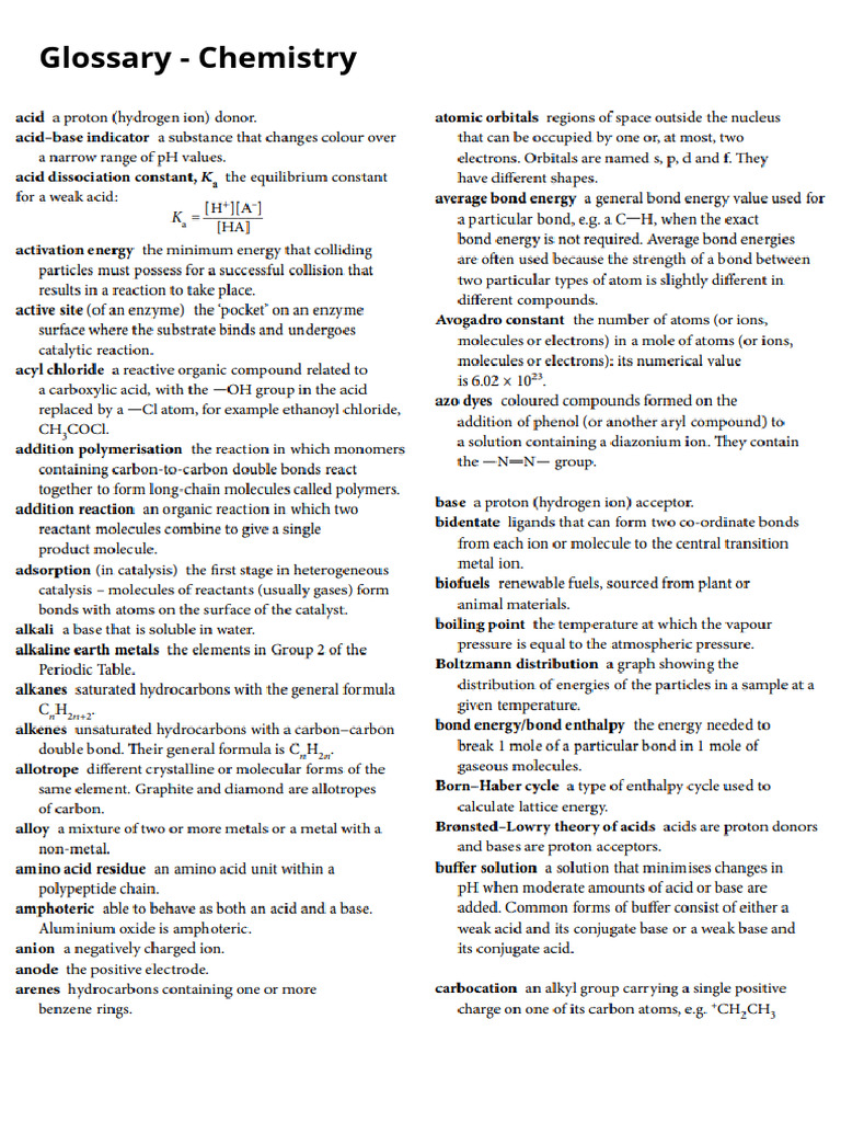 Glossary - Chemistry A - Ocred | PDF | Chemical Reactions | Chemical Bond