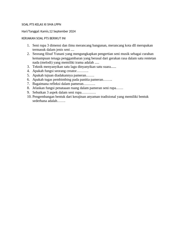 Soal SBK Kelas Xi 2024 | PDF
